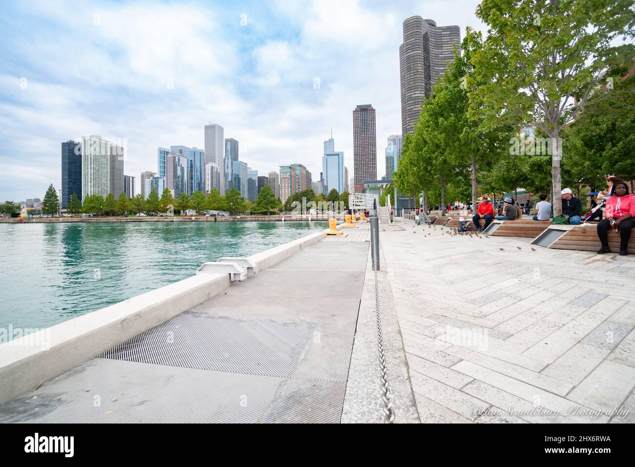 CHicago USA - August 27 2015; waterfront promenade and people under ...