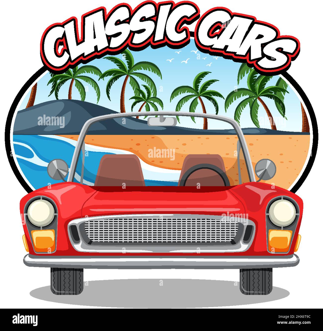 The classic car concept with old car front view illustration Stock ...