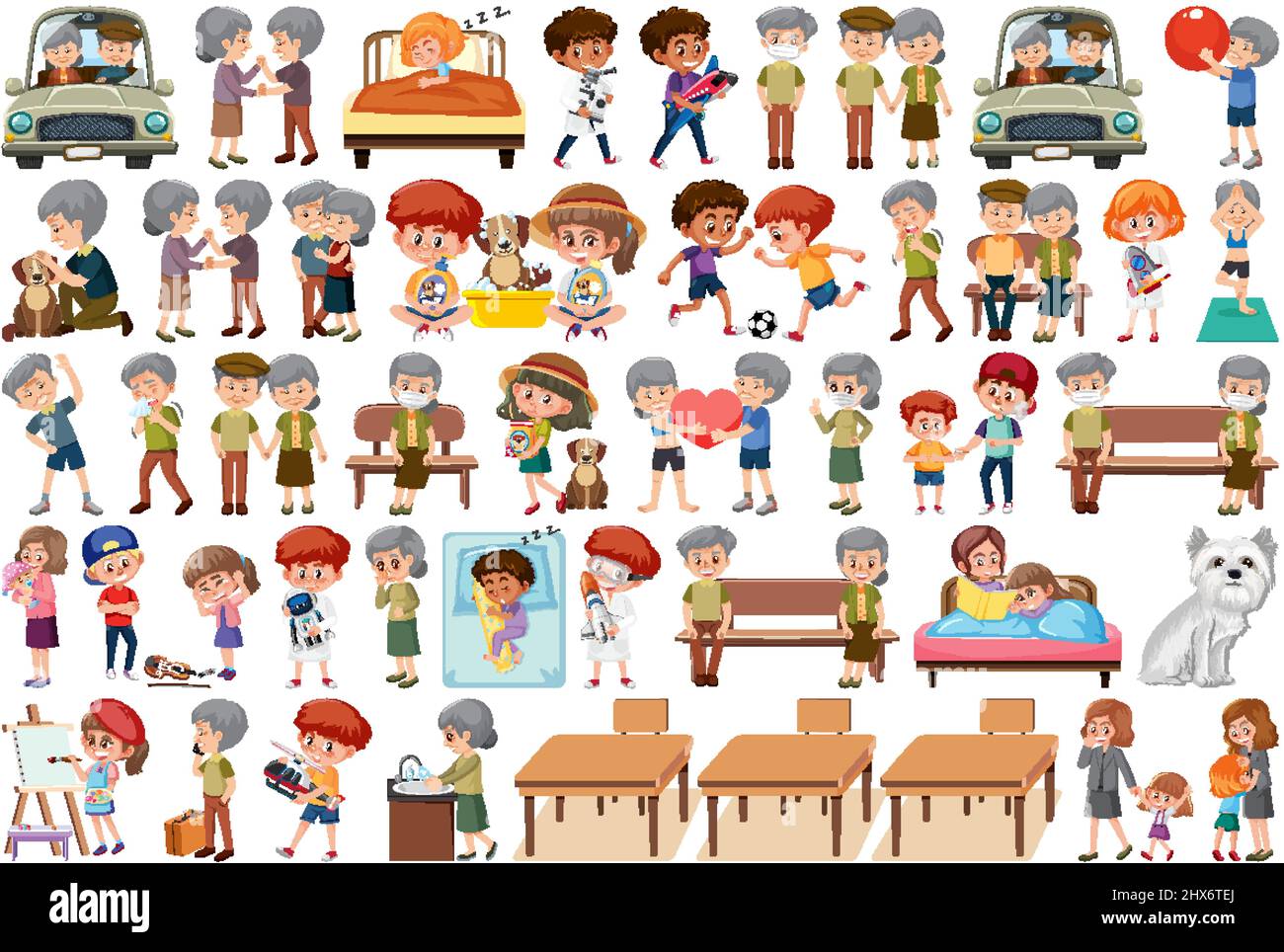 Set of different activities people in cartoon style illustration Stock ...