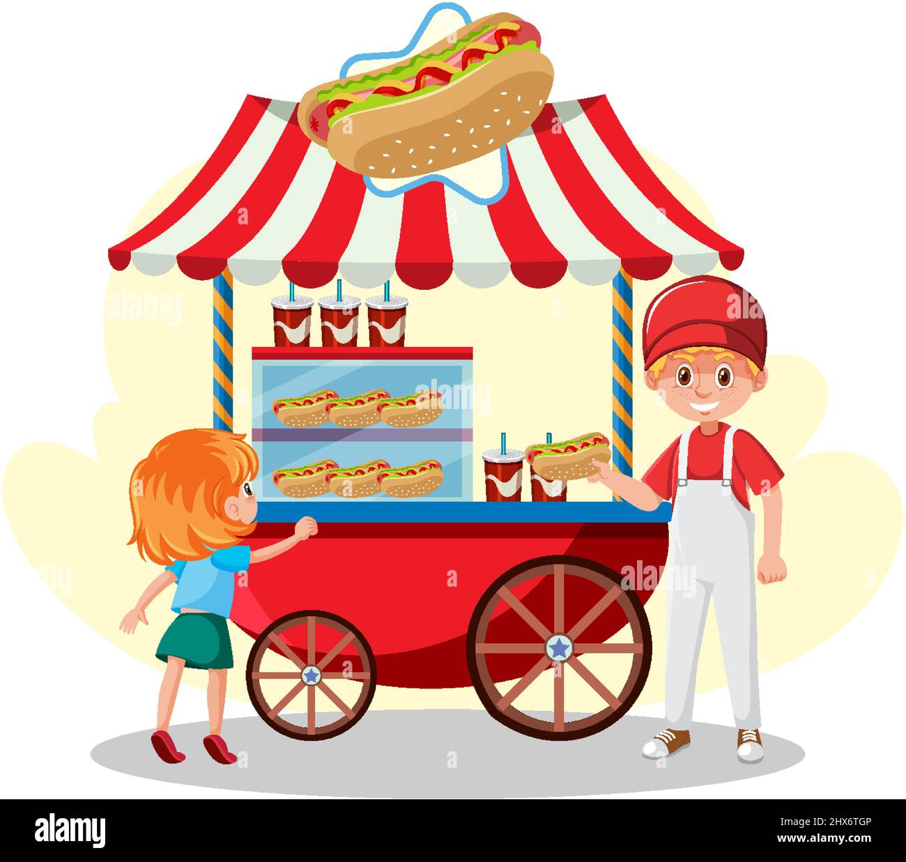 Street food cart concept with hotdog cart illustration Stock Vector ...