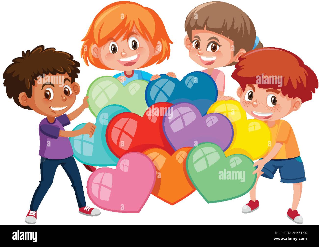 Children with many hearts on white background illustration Stock Vector ...