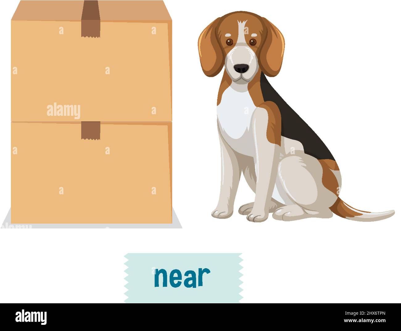 Preposition wordcard with dog near box illustration Stock Vector Image ...