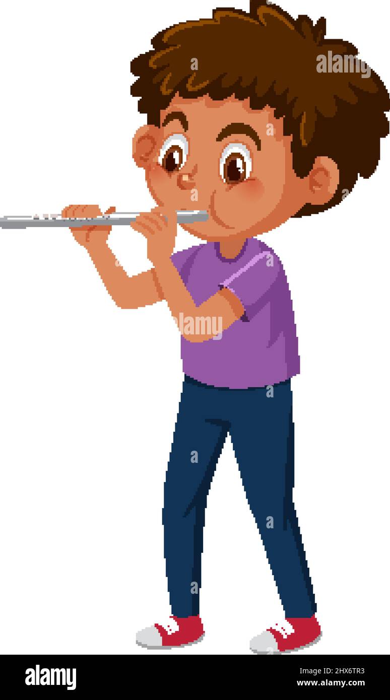 Boy playing flute on white background illustration Stock Vector Image ...