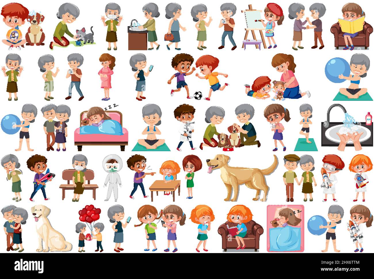 Set of different activities people in cartoon style illustration Stock ...
