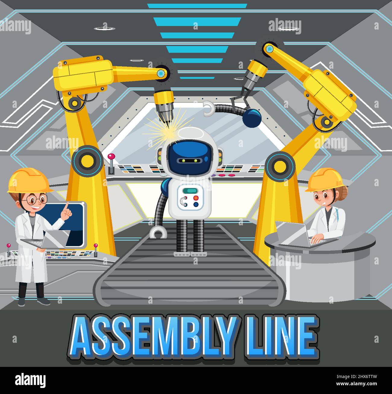 Production process concept with assembly line banner design ...