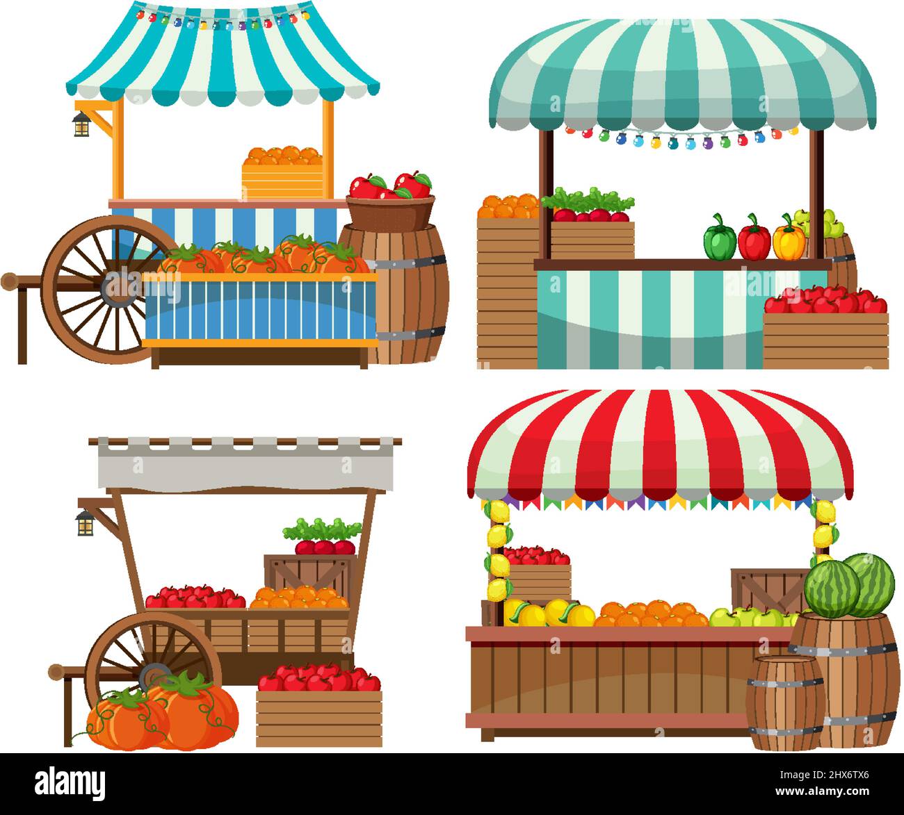 Flea market concept with set of different stores illustration Stock ...
