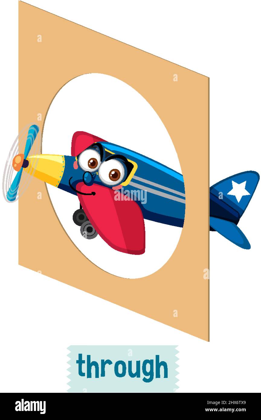 Preposition wordcard with airplane flying illustration Stock Vector ...