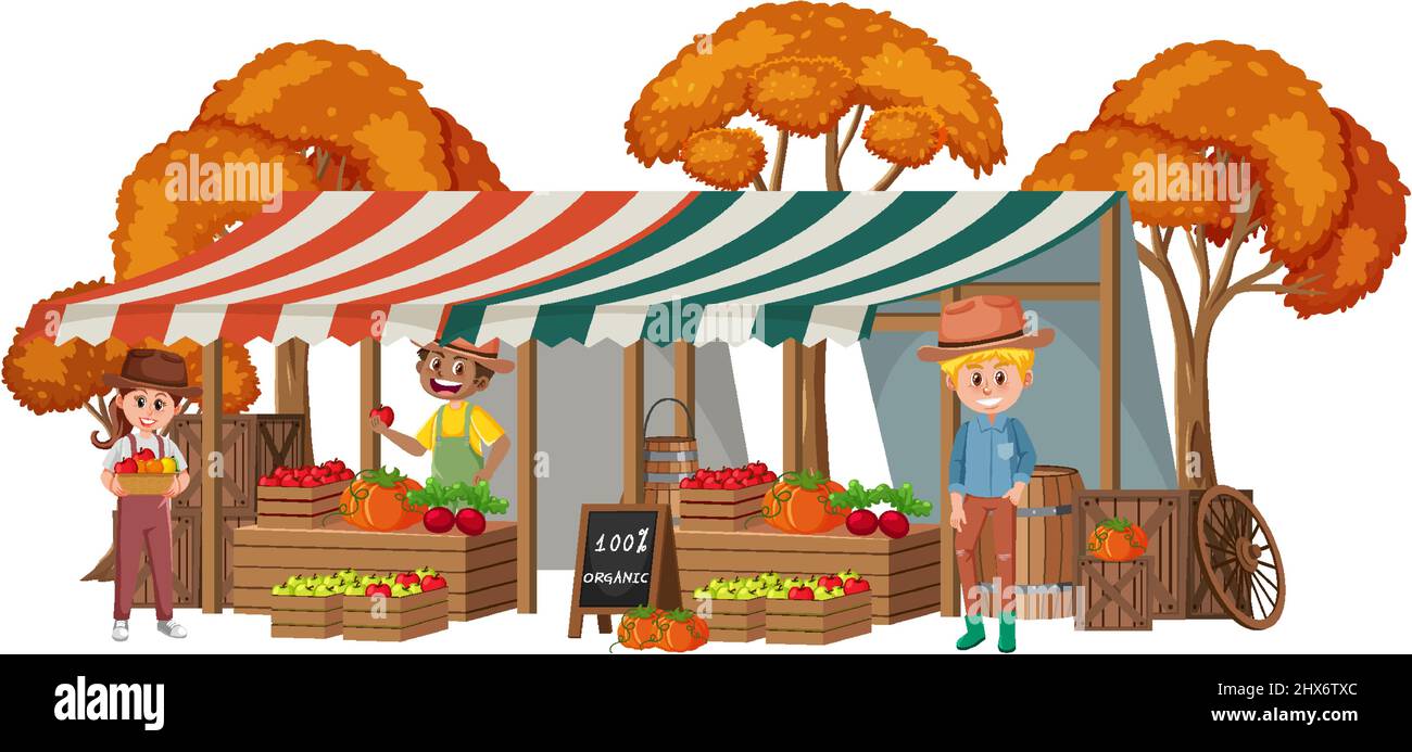 Flea market concept with fruit store illustration Stock Vector Image ...
