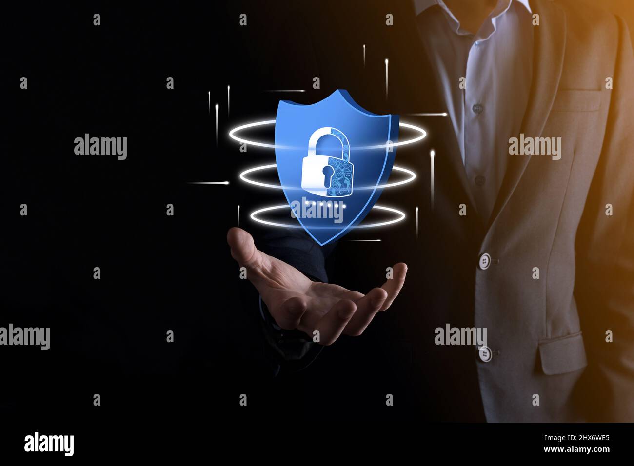 Cyber security network. Padlock icon and internet technology networking ...