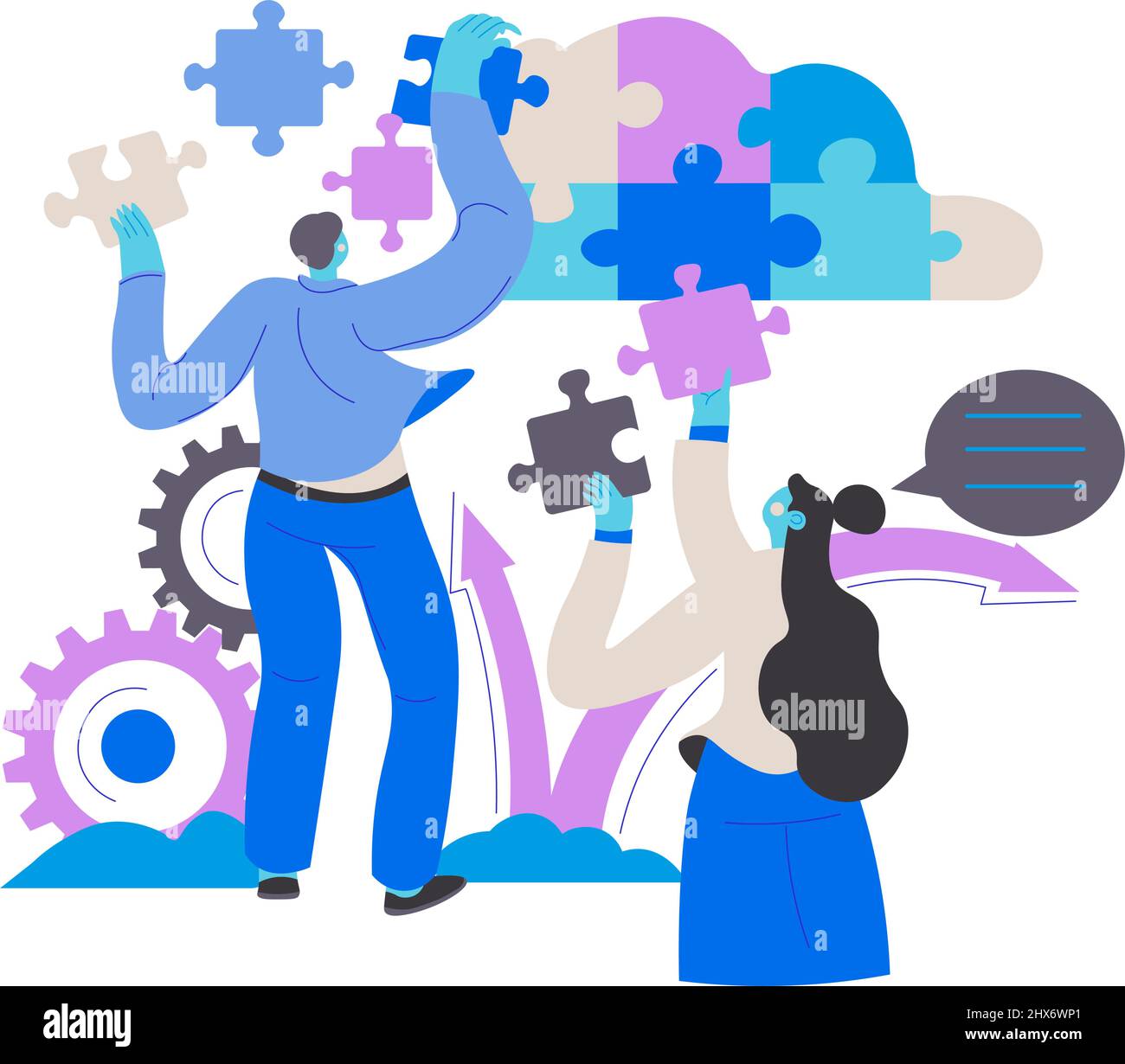 Cooperation and help, teamwork in business vector Stock Vector Image ...