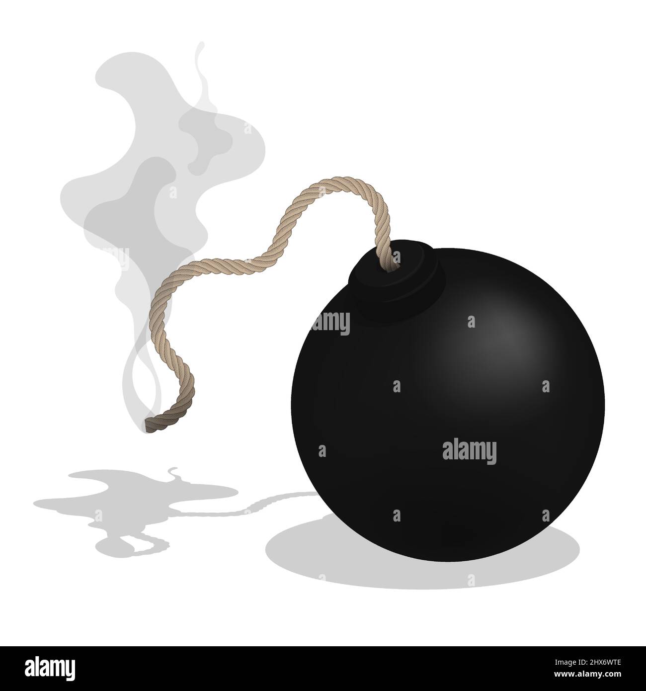 Realistic Metallic round bomb with fireless wick. Stop war. Offensive ...