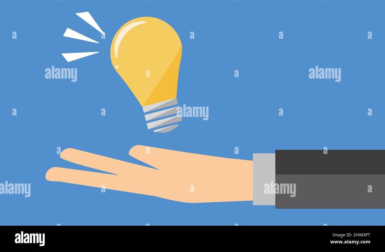 Illustration of a man's hand holding a light bulb. Ideas and tips ...