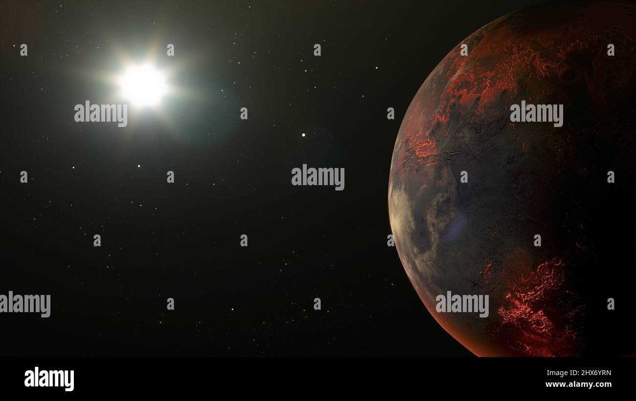 Earth with orbiting asteroids and dead planet. End of the world concept ...
