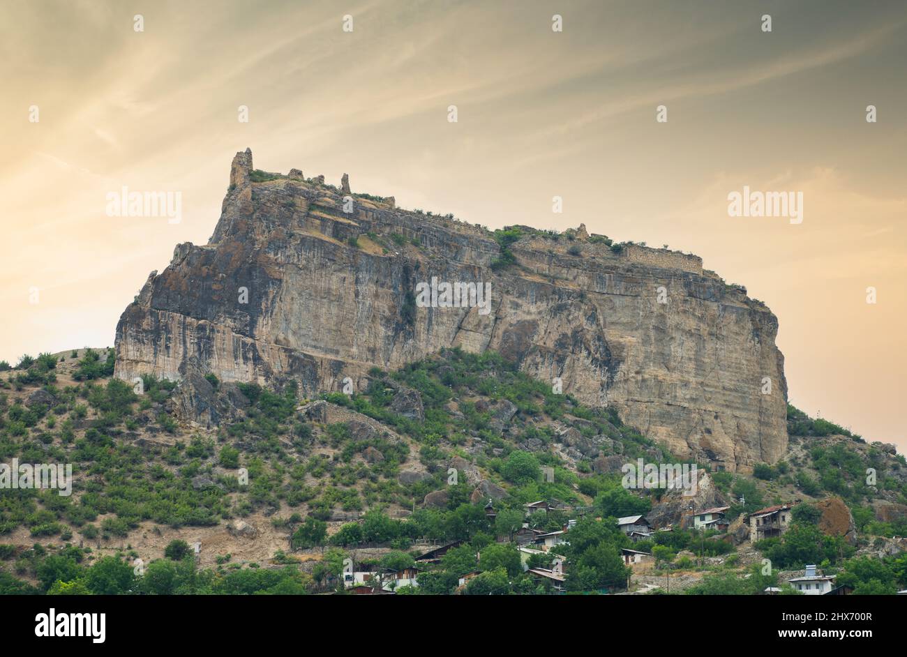 Historical Ardanuc Castle and traditional Ardanuc houses. Artvin ...