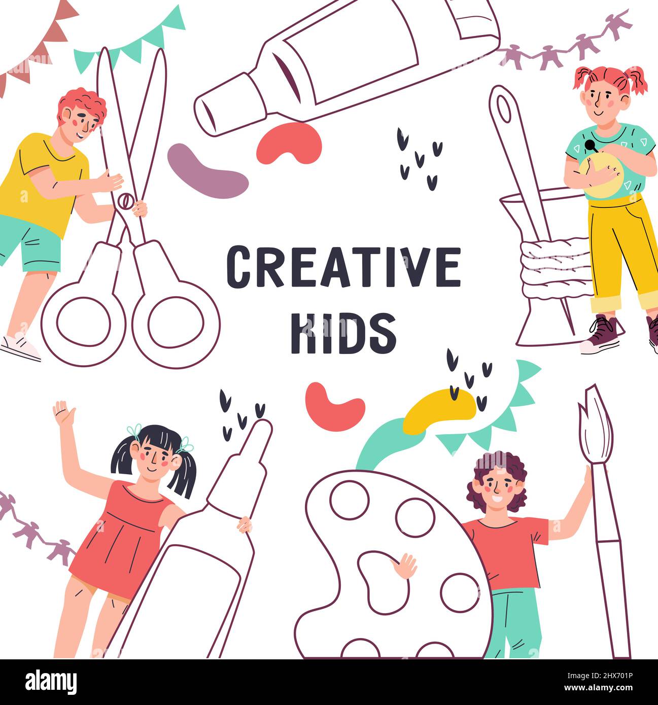 Creative kids classes and craft lessons banner mockup, flat cartoon ...