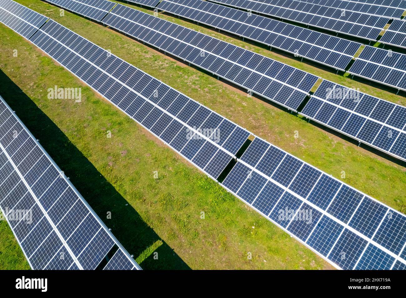 Aerial view of solar panel, photovoltaic, alternative electricity ...