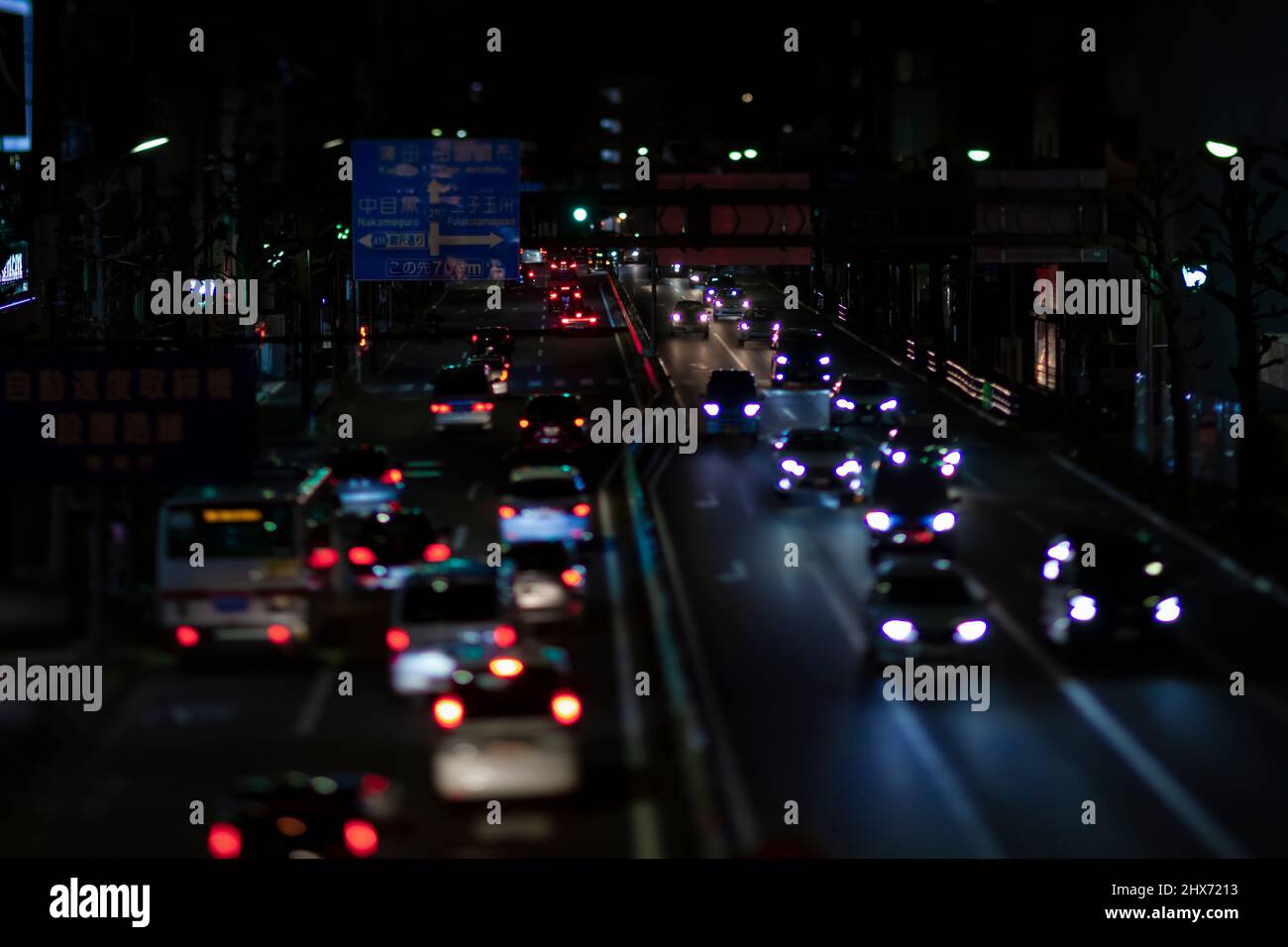 A night miniature traffic jam at the city street in Tokyo Stock Photo ...