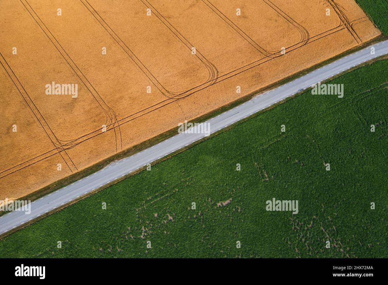 Aerial view of road through fields Stock Photo - Alamy