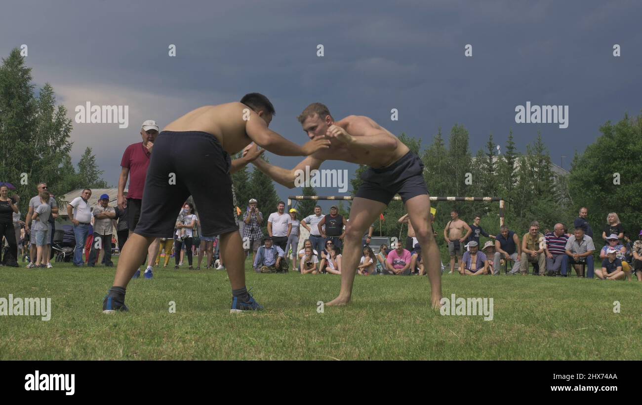 Odinsk, Russia - June 29 2019: Buryat national sport wrestling. Holiday ...