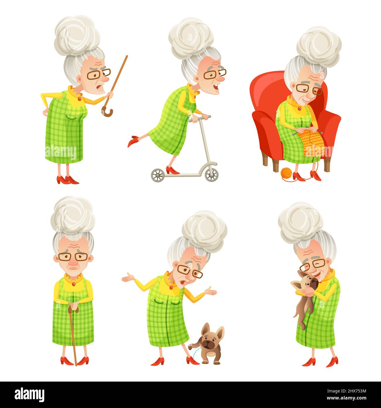 Set of senior women in a cartoon style isolated on a white background ...