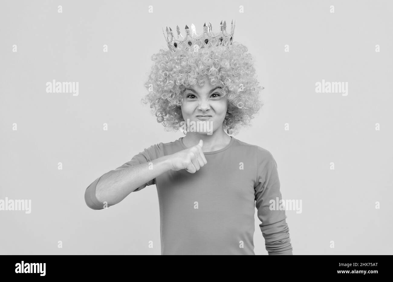 I am the boss. egocentric kid in clown wig and crown. imagine herself a ... I am the boss. egocentric kid in clown wig and crown. imagine herself a ...