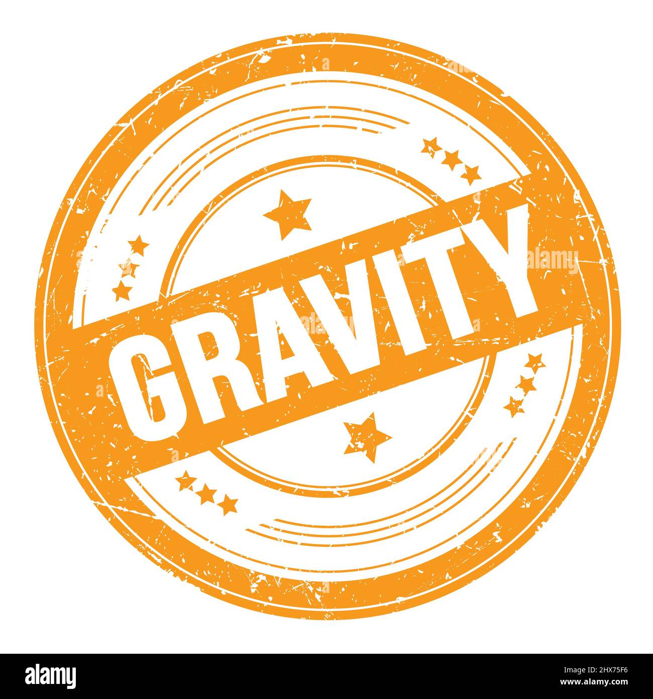 GRAVITY text on orange round grungy texture stamp Stock Photo - Alamy