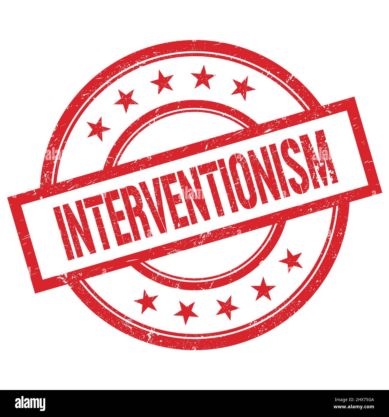 INTERVENTIONISM text written on red round vintage rubber stamp Stock ...