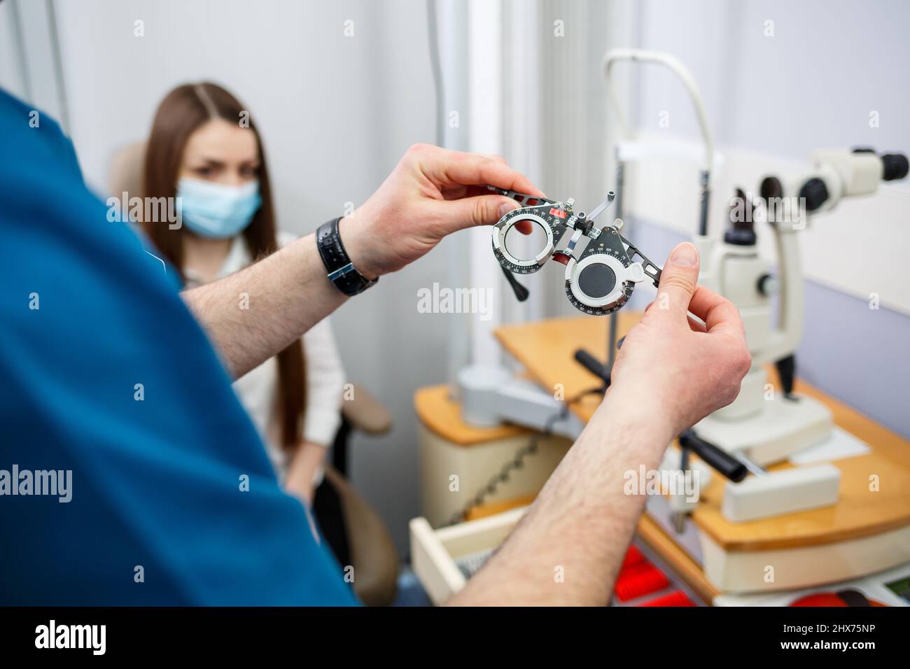 Clinic optometry instrument. Eyesight medical professional correction ...