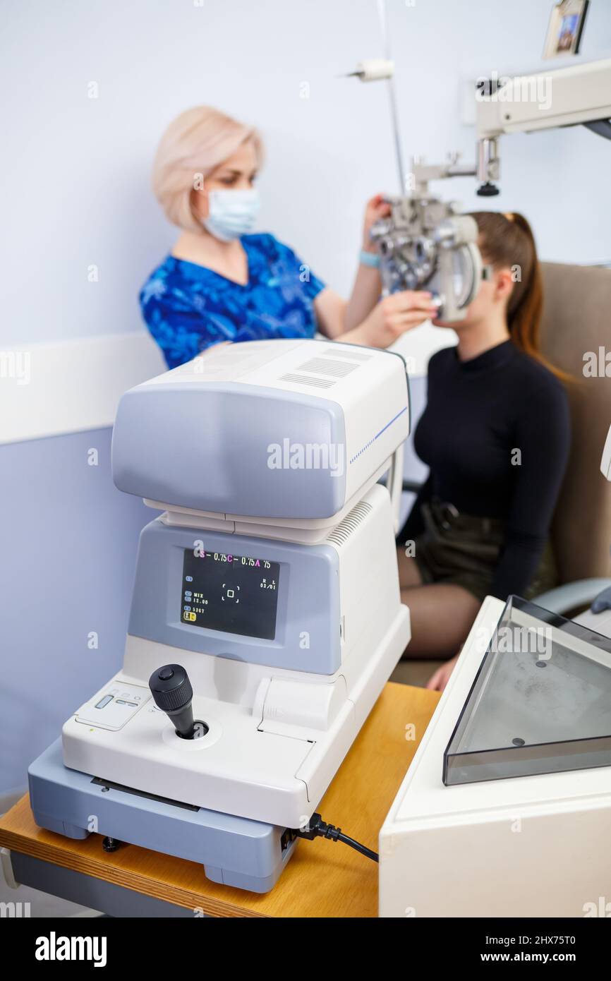 Clinic optometry instrument. Eyesight medical professional correction ...