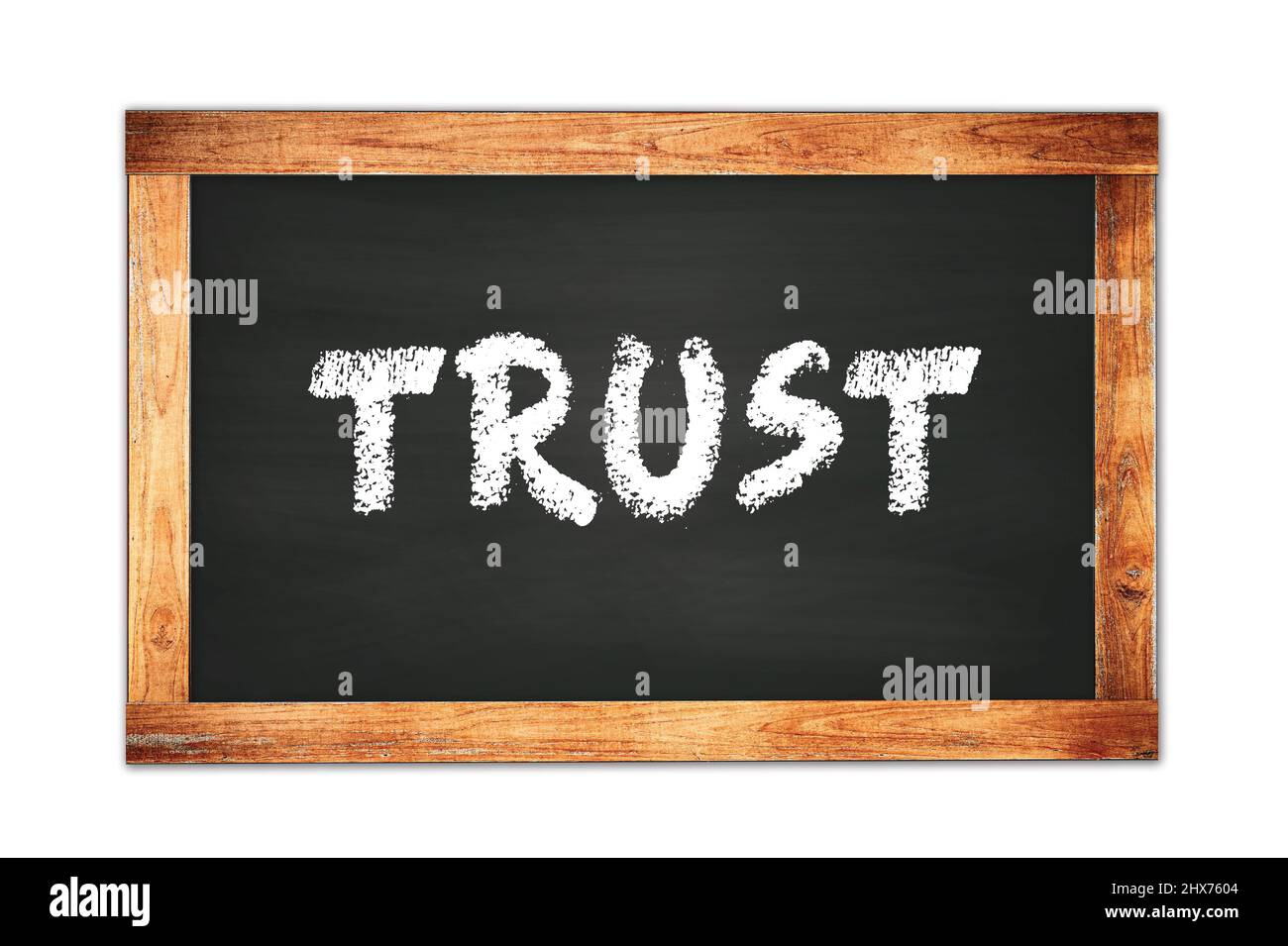 TRUST text written on black wooden frame school blackboard Stock Photo ...