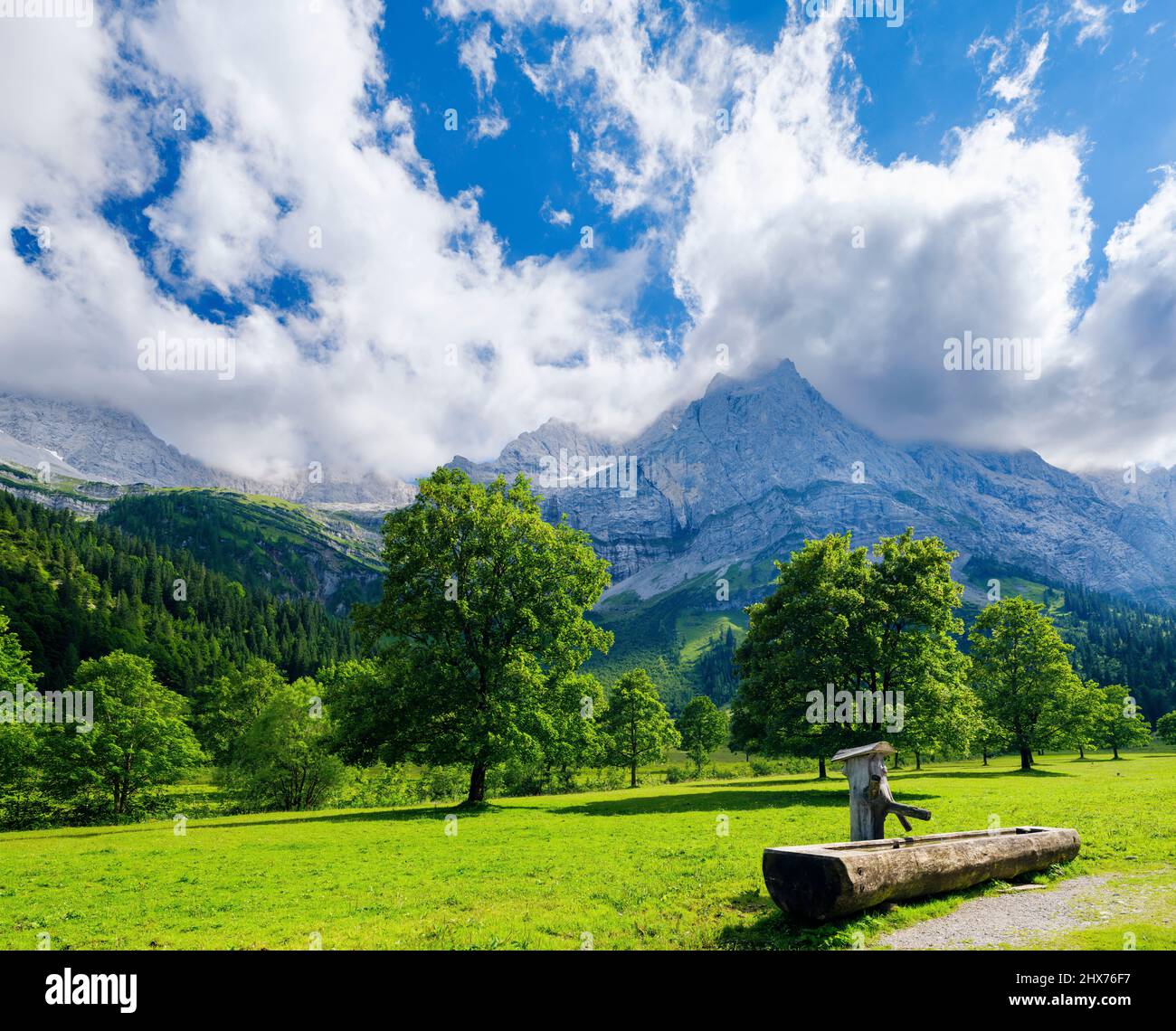 Grosser ahornboden with the karwendel mountains hi-res stock ...