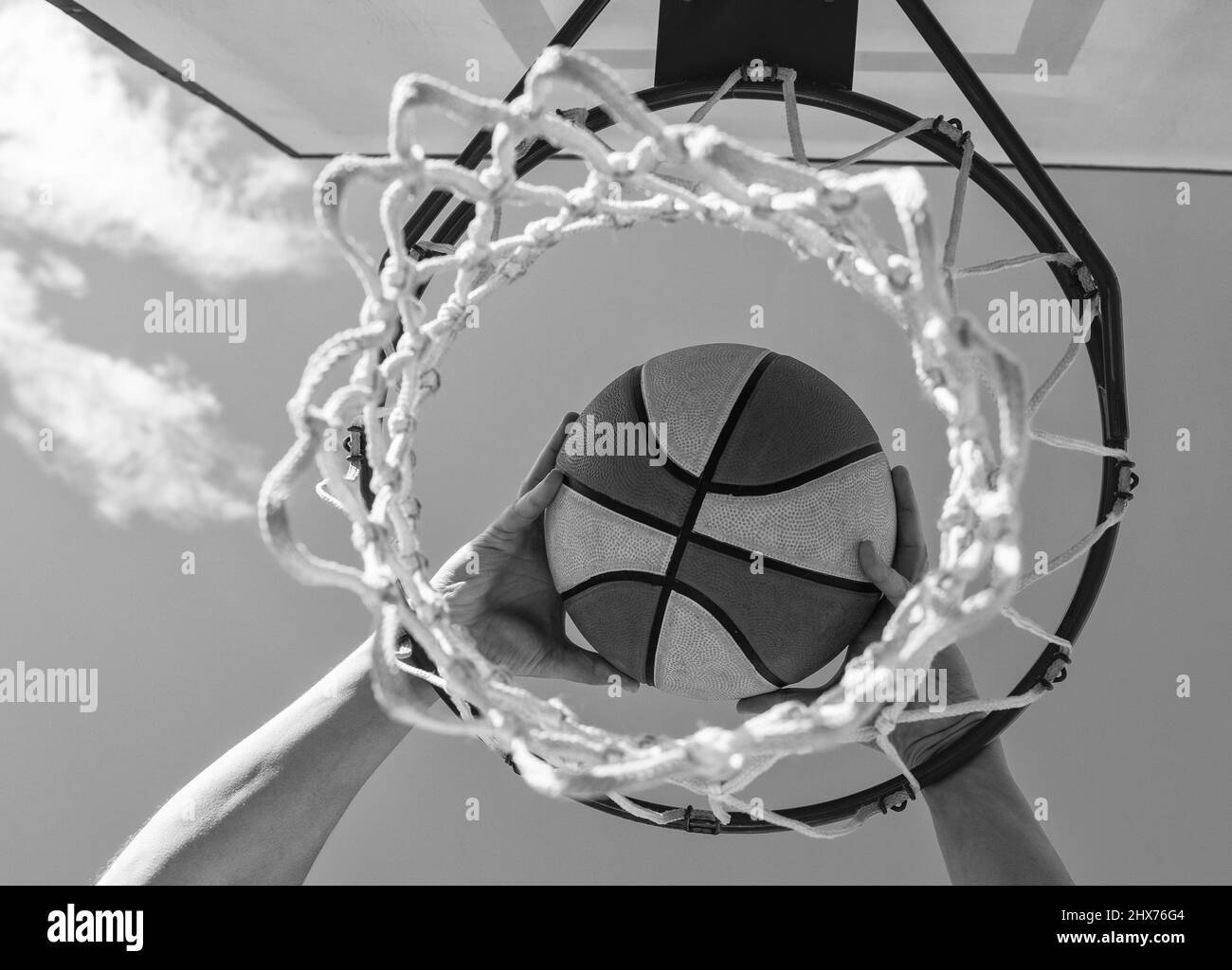 hands of basketball player throws the ball into the hoop, success Stock ...