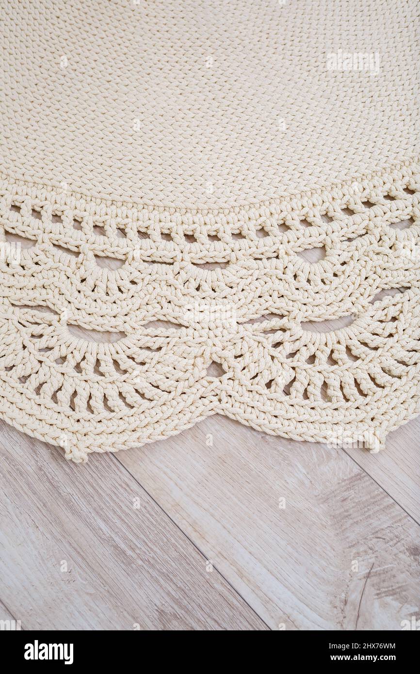 Handmade carpet knitted from natural threads, flooring, natural cotton ...