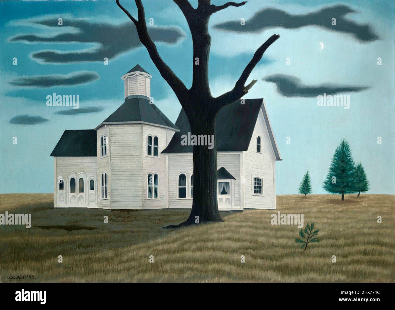 George Ault - Old House New Moon - Atmospheric landscape with a dead ...