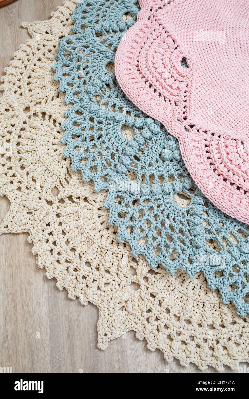 On the floor is a knitted cotton carpet, decorative floor carpets. top ...