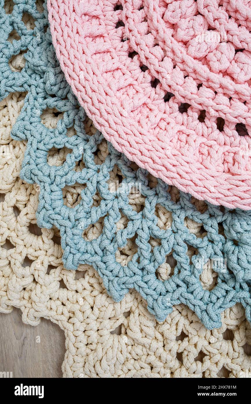 On the floor is a knitted cotton carpet, decorative floor carpets. top ...