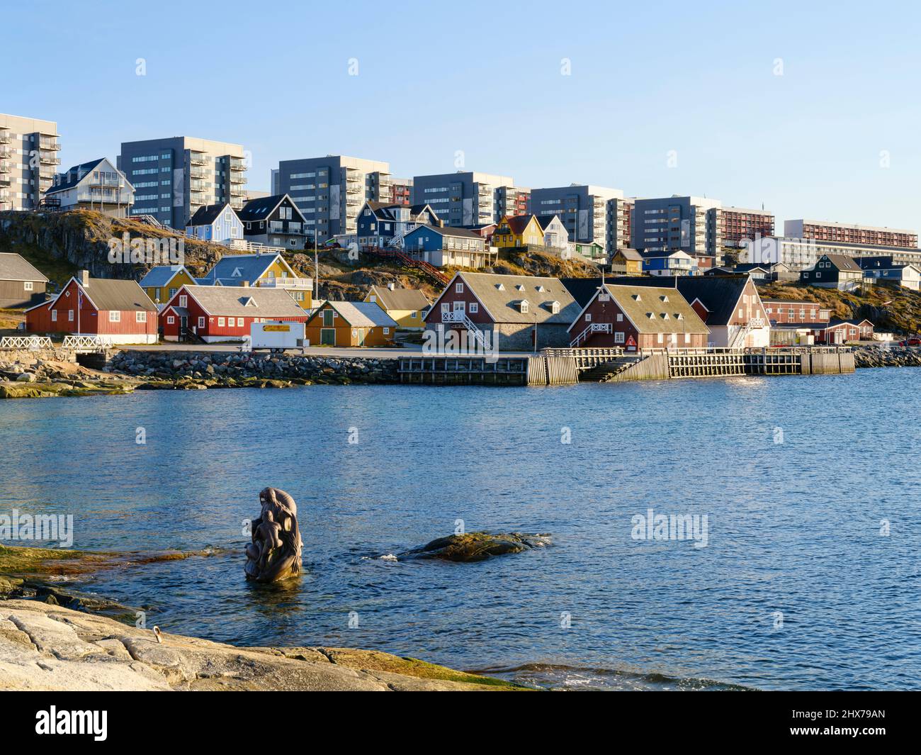 View over the old colonial harbour towards the old town and modern ...