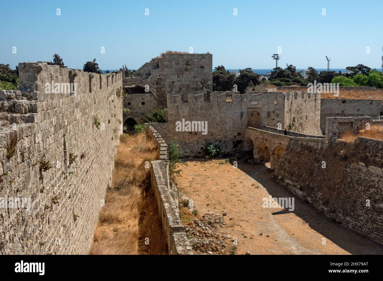 Rhodes, Greece -28 September, 2022, View on mighty stone wall ...