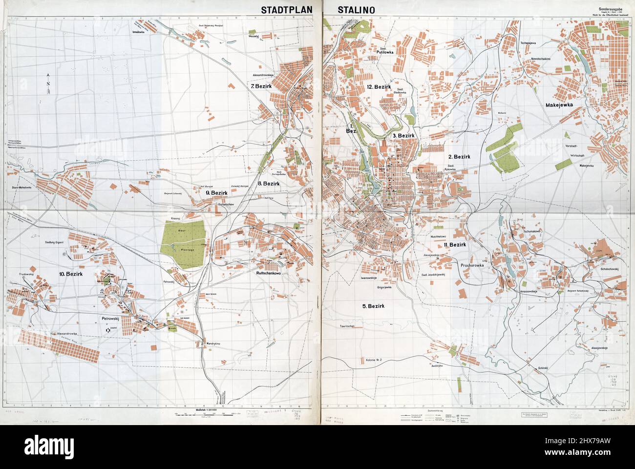 Stadtplan Stalino (Donetsk) - Military map. Created in Germany by Heer ...