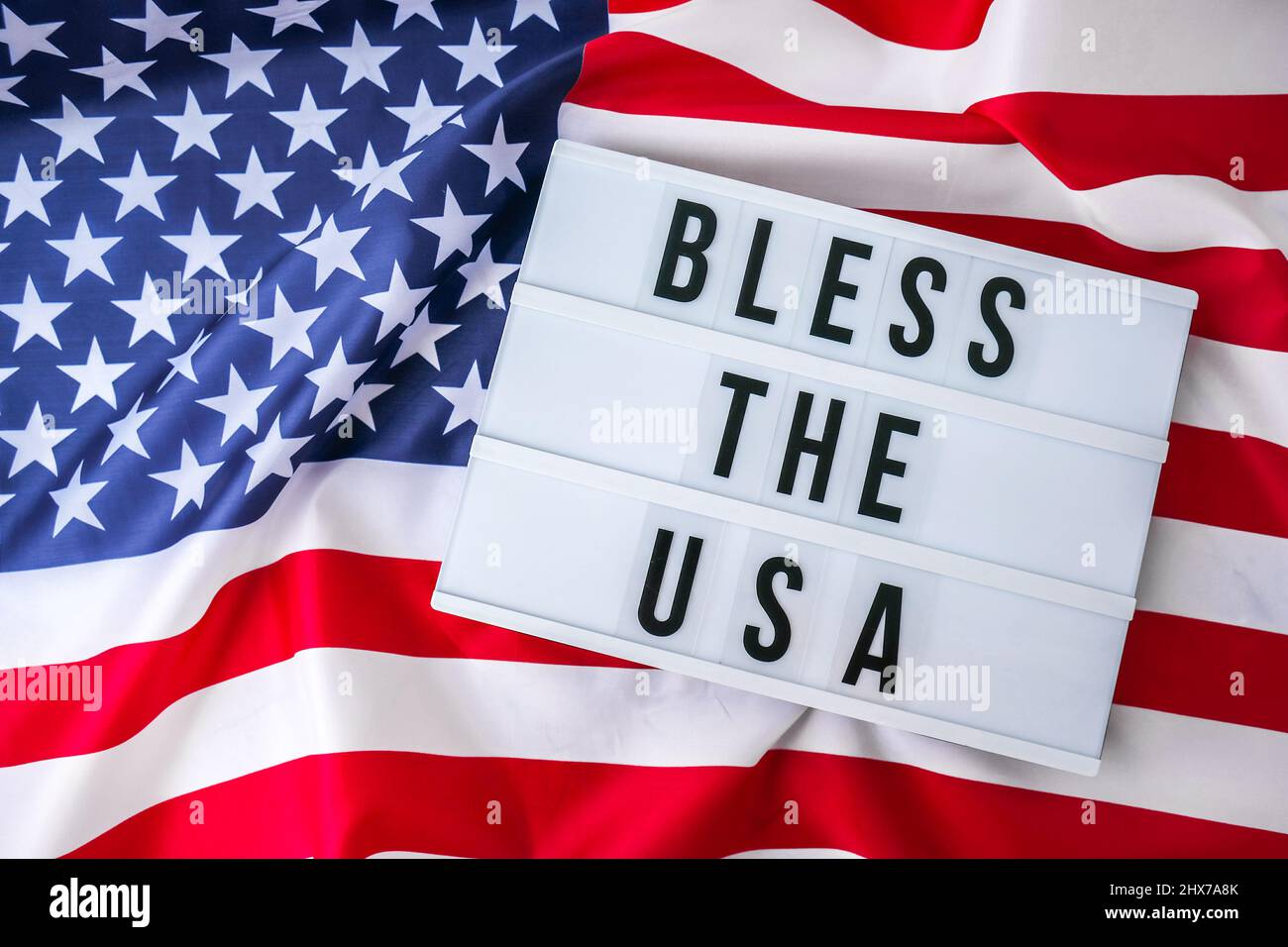 American flag. Lightbox with text BLESS THE USA Flag of the united ...