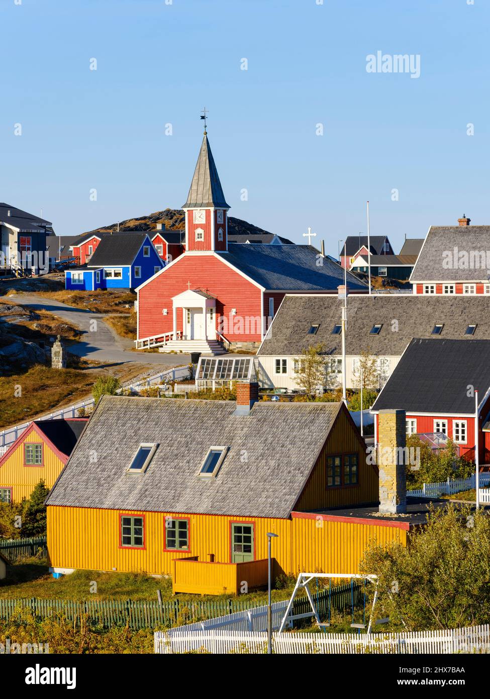 View over the old town. Nuuk the capital of Greenland during late ...