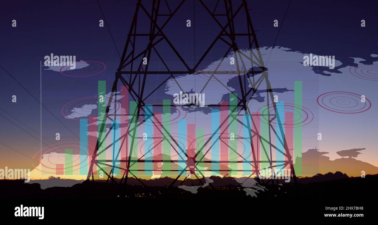 Image of europe and pylon over data processing Stock Photo - Alamy