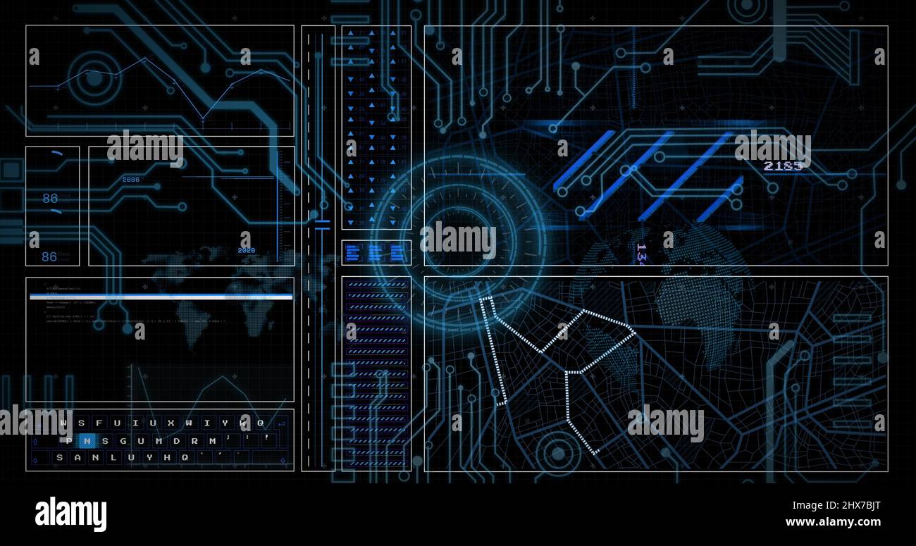 Image of scope scanning and data processing on black background Stock ...