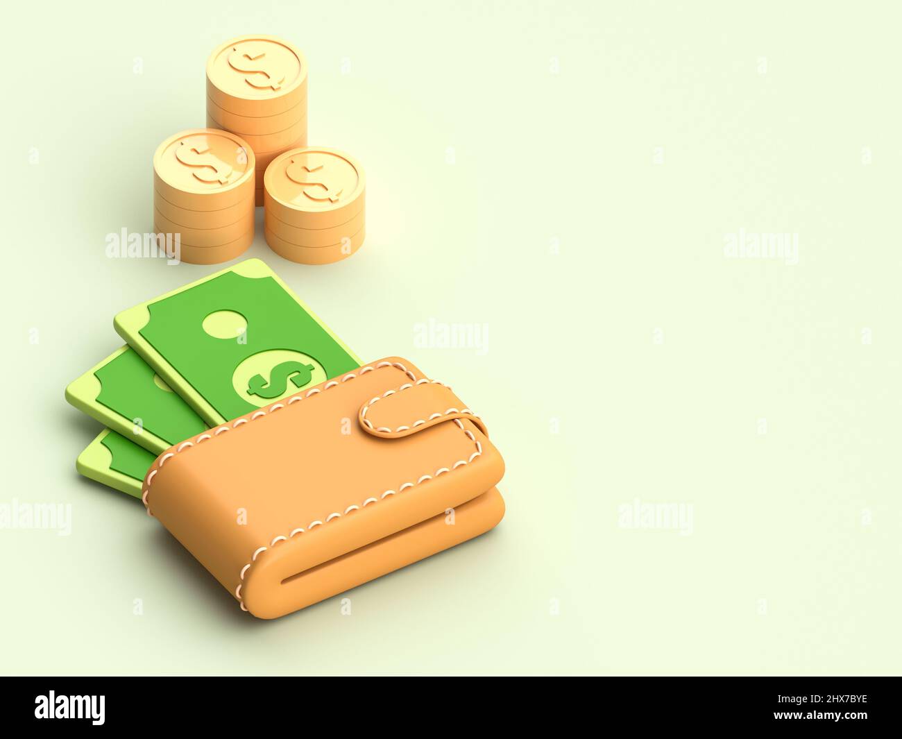 Wallet with banknote and coins, concept. 3d render Stock Photo - Alamy