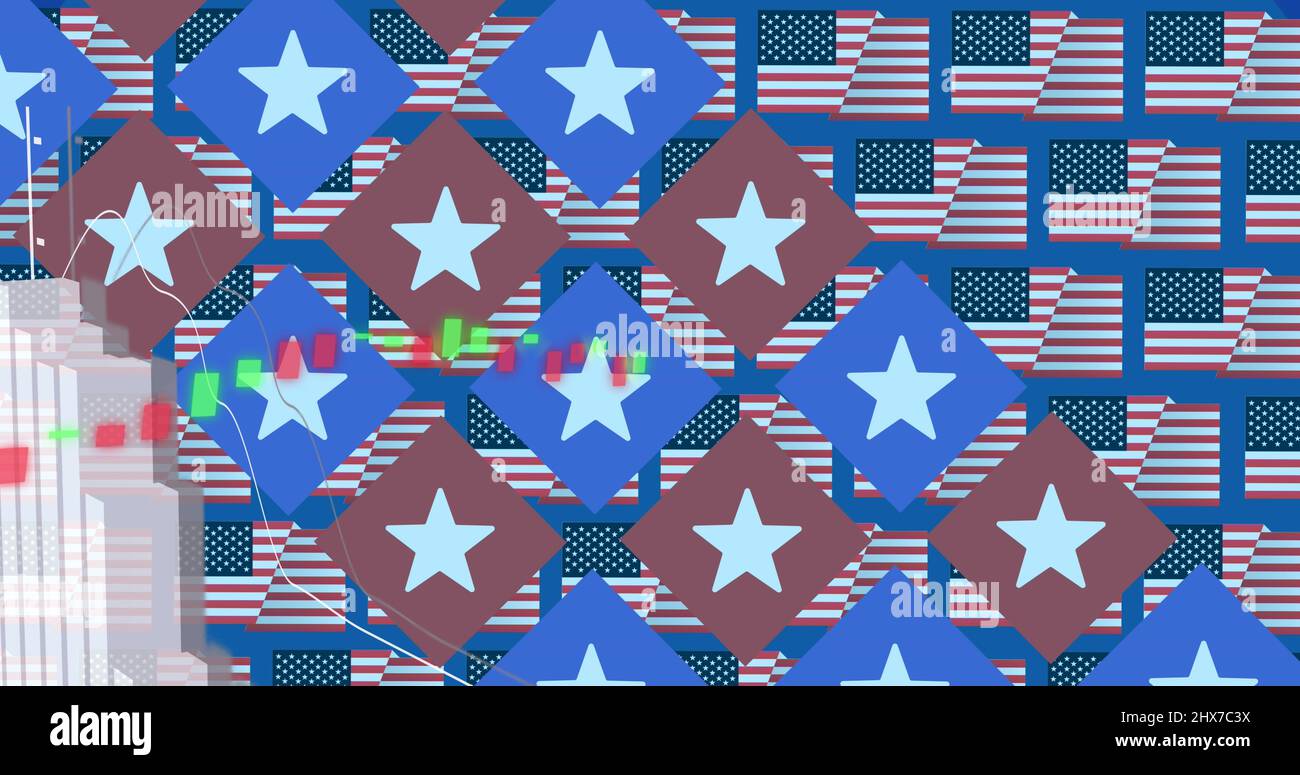 Image of statistics processing over flags of united states of america ...