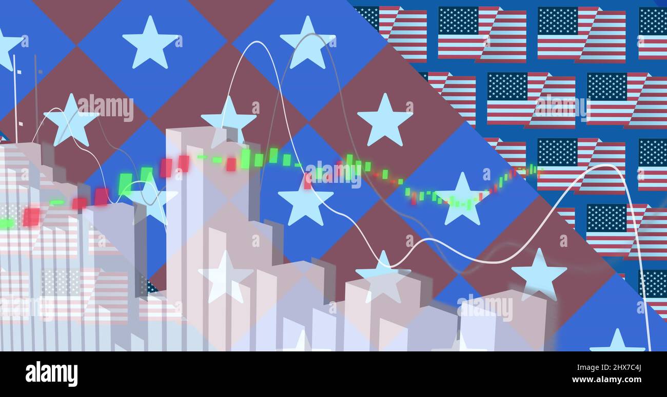 Image of statistics processing over flags of united states of america ...