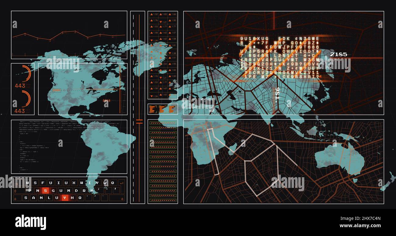 Image of data processing and connections over world map. global online ...