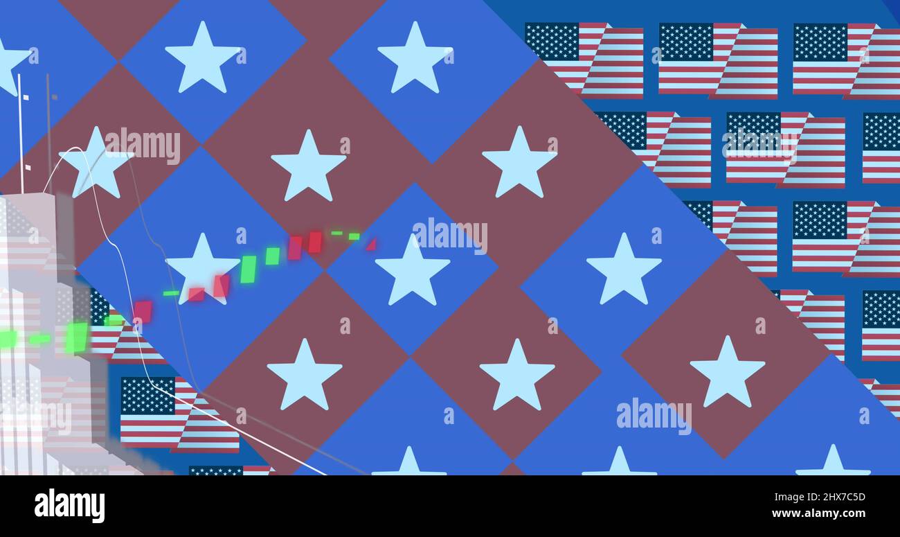 Image of statistics processing over flags of united states of america ...