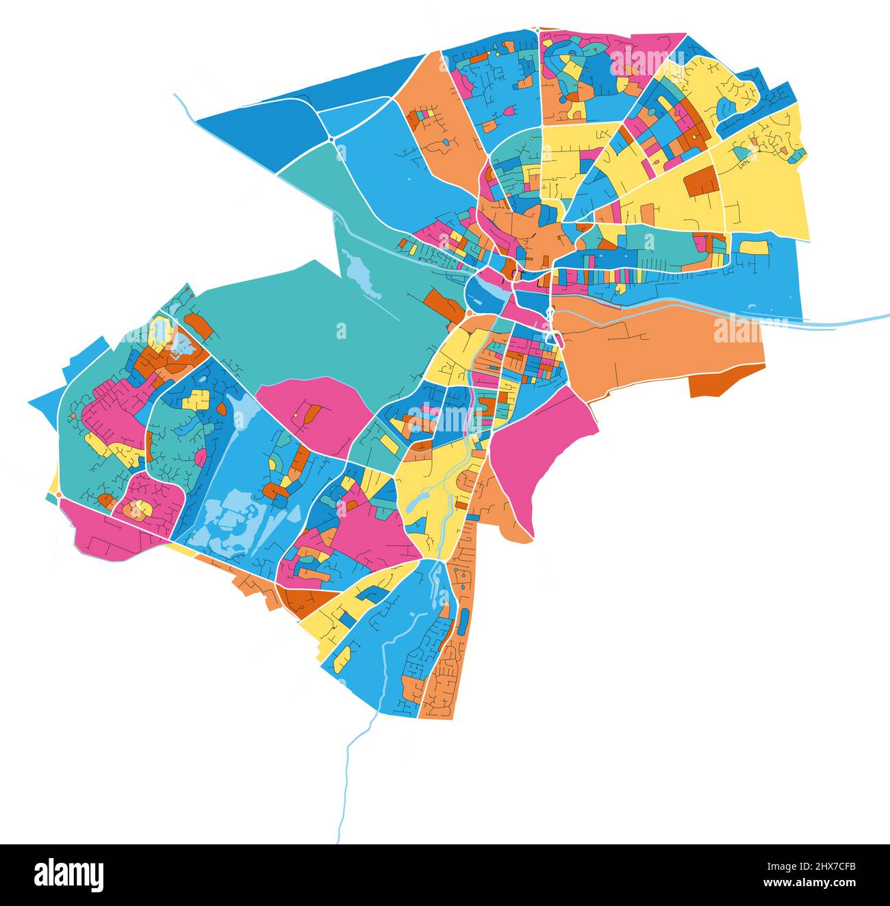 Lincoln, East Midlands, England colorful high resolution vector art map ...