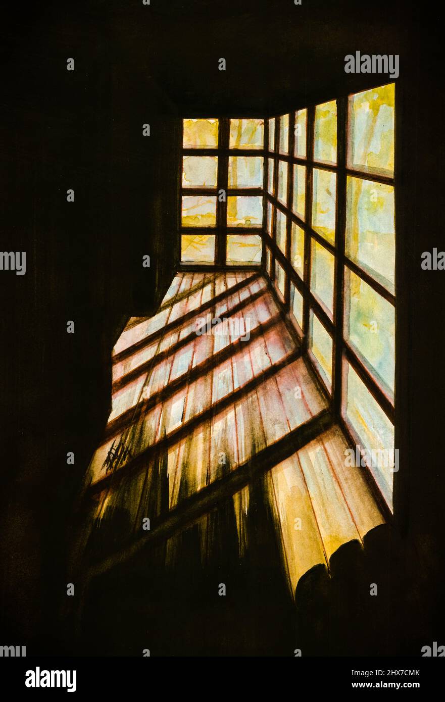 Daylight. Watercolour painting of daylight reflected from the window ...